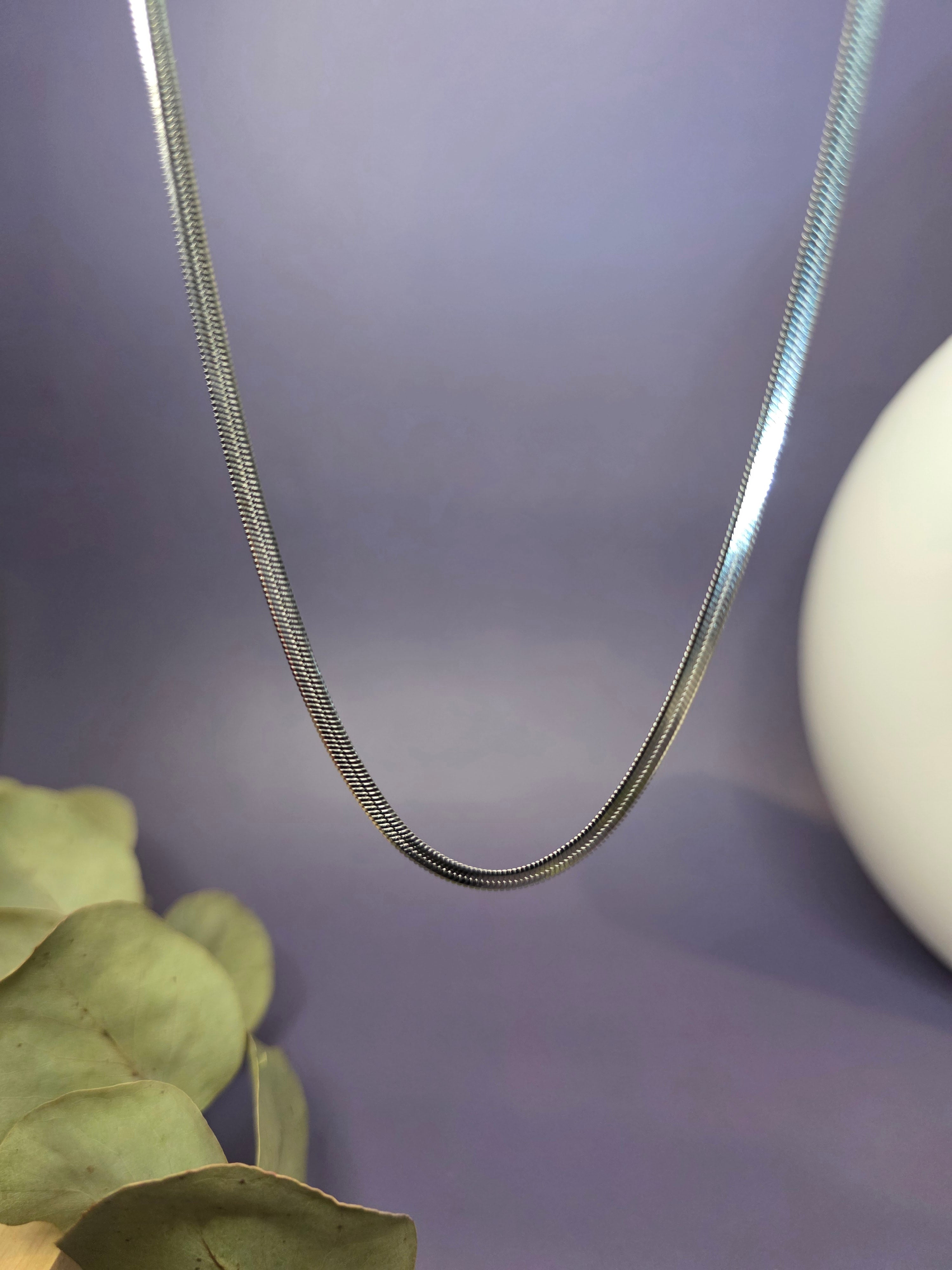 Liquid Silver Snake Chain Necklace | Waterproof Herringbone Choker – My ...